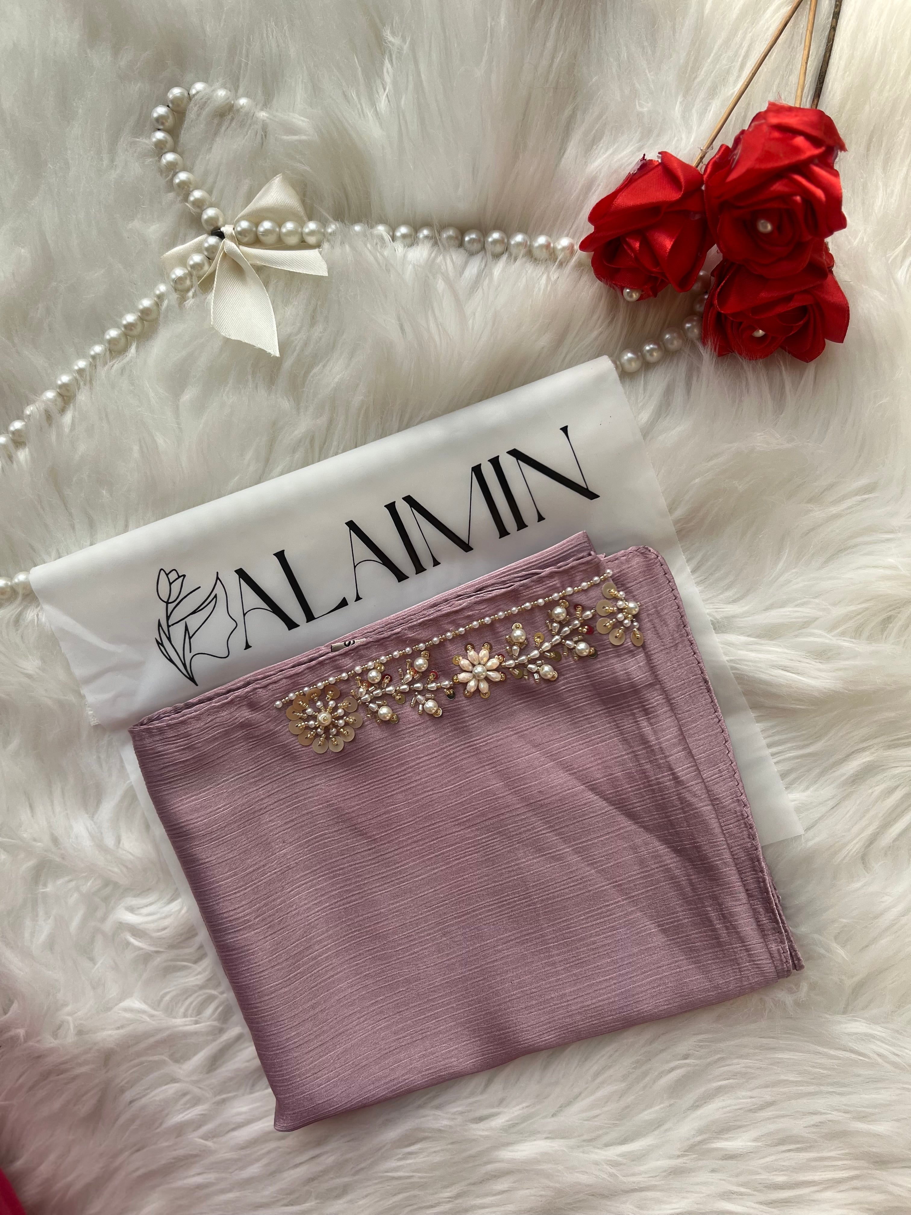 GULABO| FESTIVE PARTY WEAR LUXURY HANDWORK MAUVE HIJAB – ALAIMIN